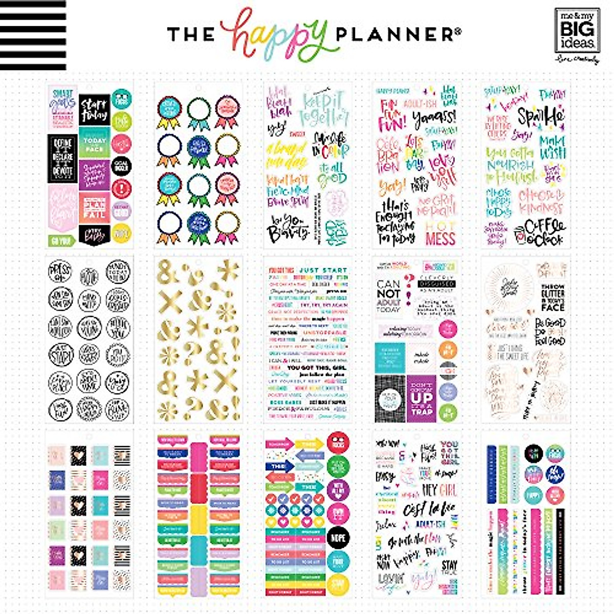 me & my BIG ideas Sticker Value Pack for Classic Planner - The Happy Planner Scrapbooking Supplies - Gold Star Quotes Theme - Multi-Color & Gold Foil - Projects & Albums - 30 Sheets, 605 Stickers