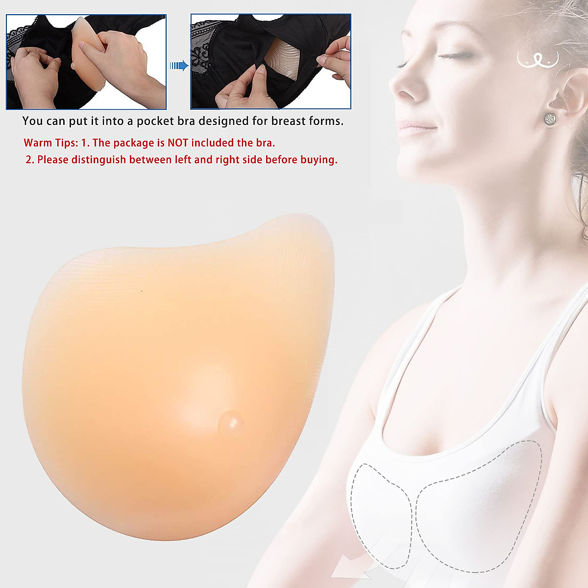 MaxTara Silicone Breast Form Women Mastectomy Prosthesis Bra Insert Pad 1 Piece Left Side A Cup 250g/piece