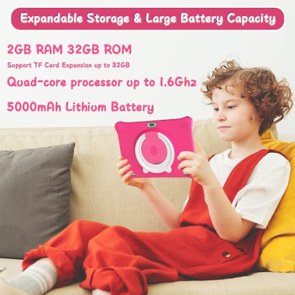 SGIN Kids Tablet, 10 Inch Tablet for Kids, 2GB+32GB Android 12 Kids Tablets with Case, WiFi, Parental Control APP, Dual Camera, Educational Games，iWawa Pre Installed (Pink)