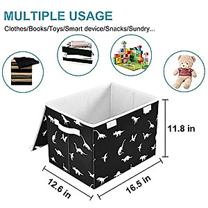 CaTaKu Dinosaurs Silhouettes Black Storage Bins with Lids Fabric Large Storage Container Cube Basket with Handle Decorative Storage Boxes for Organizing Clothes Shelves