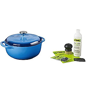Lodge EC4D33 Enameled Cast Iron Dutch Oven, 4.5-Quart, Caribbean Blue & Enameled Cast Iron & Ceramic Stoneware Care Kit