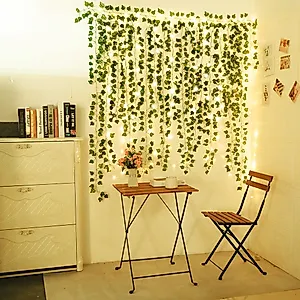 18 Pcs 118ft Artificial Ivy Garland Fake Vines Plants Vine with 200 Led String Lights and Remote Control for Bedroom Garden Home Kitchen Office Outdoor Wall Decor