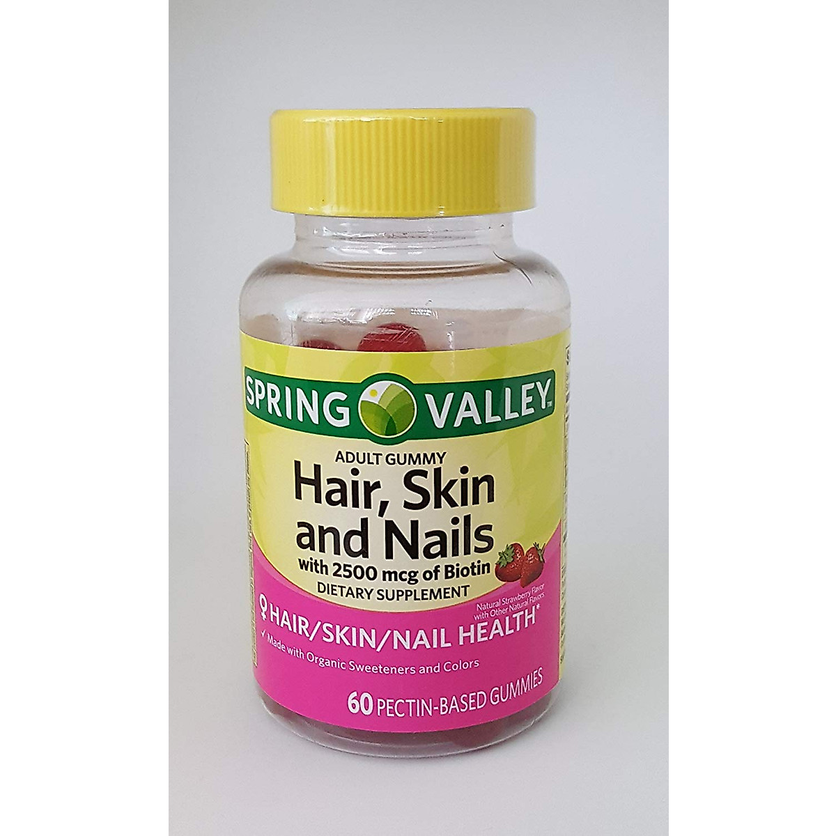Spring Valley Hair, Skin and Nails with 2500 mcg of Biotin Dietary Supplement, 60 Pectin-Based Gummies