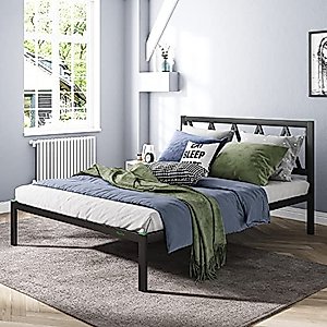 Novilla 14 Inch California King Bed Frame with Headboard, Platform Bed Frame No Box Spring Needed, Metal Cal King Bed Frame with Storage Space, Wooden Slats Support, Easy Assembly, Black