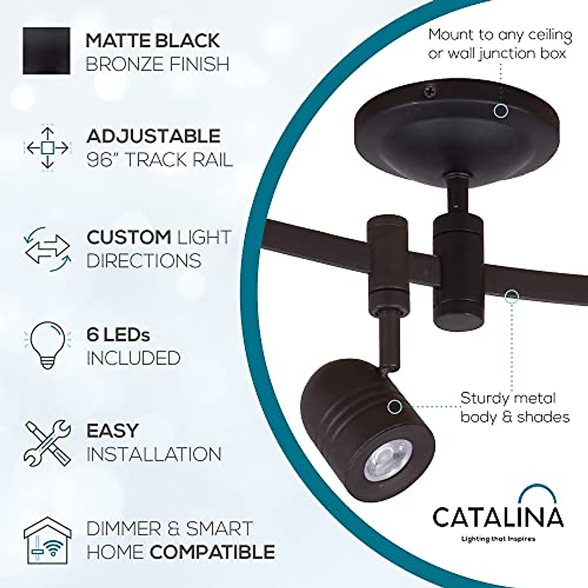 Catalina Lighting 96" Transitional 6-Light Integrated LED Flex Track Ceiling Light, Oil Rubbed Bronze