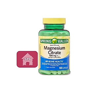 Spring Valley - Magnesium Citrate 100 mg, Rapid-Release, 100 Capsules + STS Fridge Magnet.