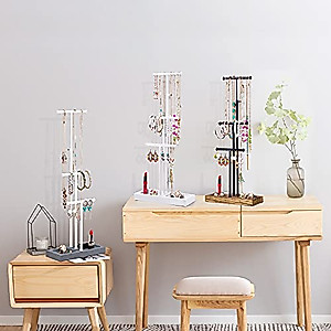 Love-KANKEI Jewelry Organizer Stand Metal & Wood Base and Large Storage Necklaces Bracelets Earrings Holder Organizer Black and Carbonized Black