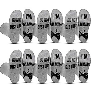 Novelty Gaming Socks Do Not Disturb I'm Gaming Funny Gamer Socks Non Slip Socks for Game Lover (Gray-Black)