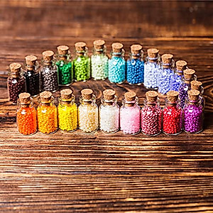 Sawysine 50 Pcs 10 ml Mini Glass Bottles with Cork for Necklace Jars,tiny Wishing Bottles with 50 Pcs Black Waxed Cord and 100 Pcs Clasp Rings for DIY Crafts Bead Container