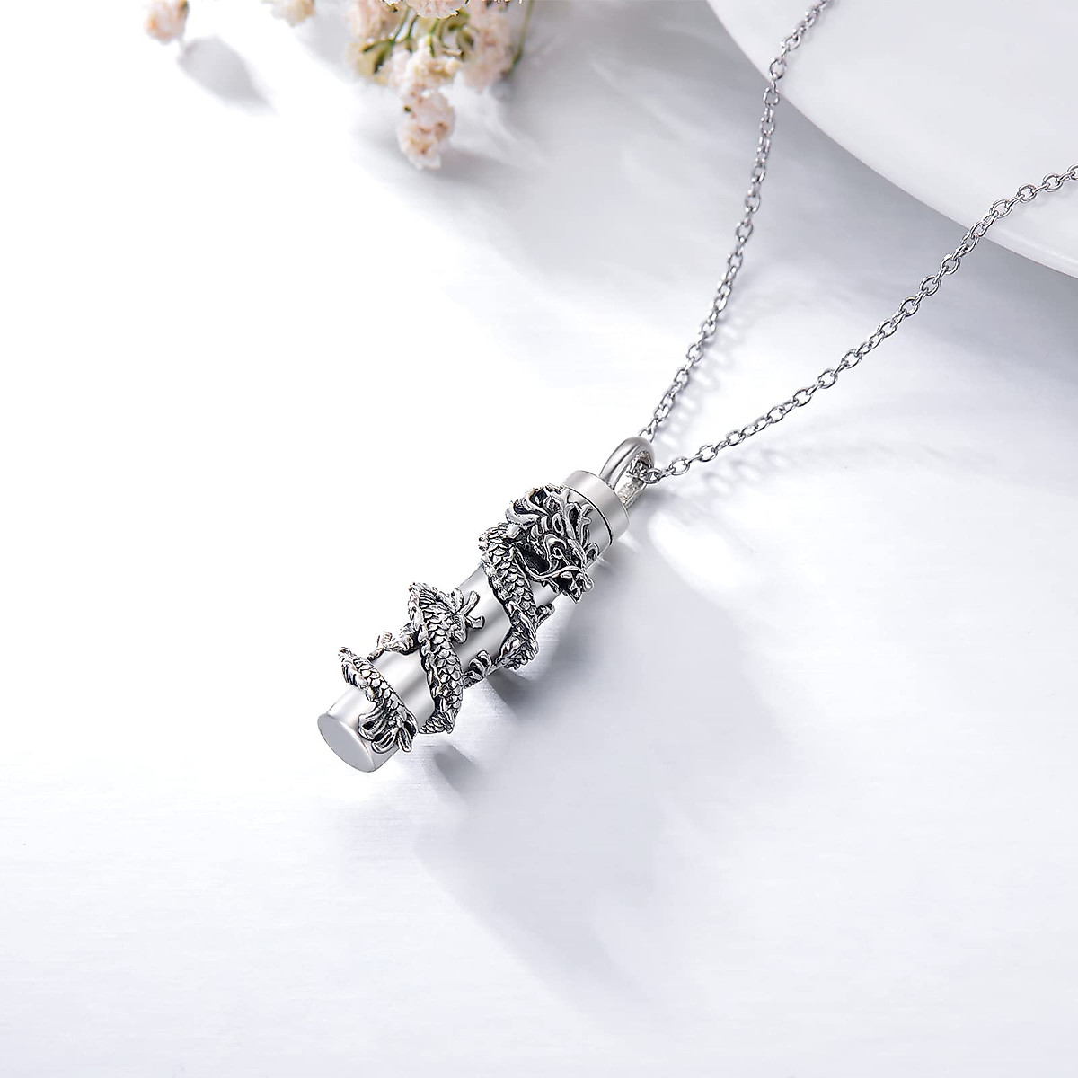 CHENGHONG Cremation Jewelry for Ashes 925 Sterling Silver Dragon Urn Necklaces for Ashes Keepsake Necklace for Dragon Promise Memorial Jewelry Christmas Gifts for Women Men