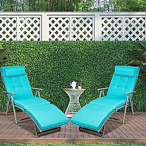 Tangkula 2 PCS Outdoor Folding Chaise Lounge Chair, Lightweight Recliner Chair w/ 7 Adjustable Backrest Positions, Patio Reclining Beach w/Removable Cushion & Pillow for Patio Poolside (Turquoise)