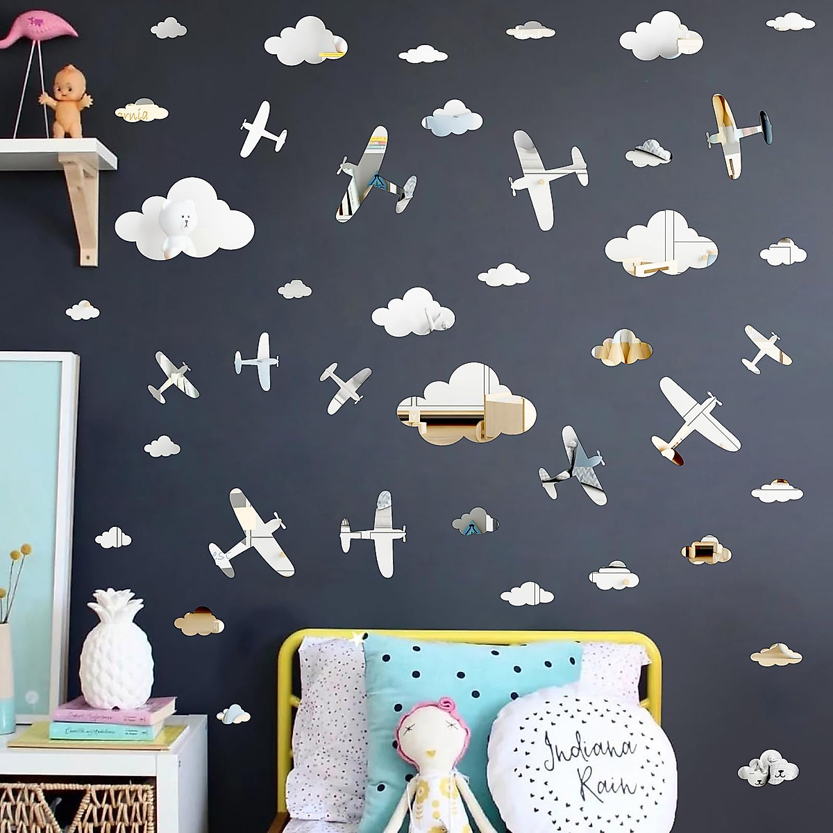 Moon Star Wall Decals Retro Star Wall Decals Starburst Vinyl Gold Wall Stickers White Cloud Wall Decals Sparkle Wall Stickers Gold Star Wall Stickers for Nursery Bedroom Kids Room Decor