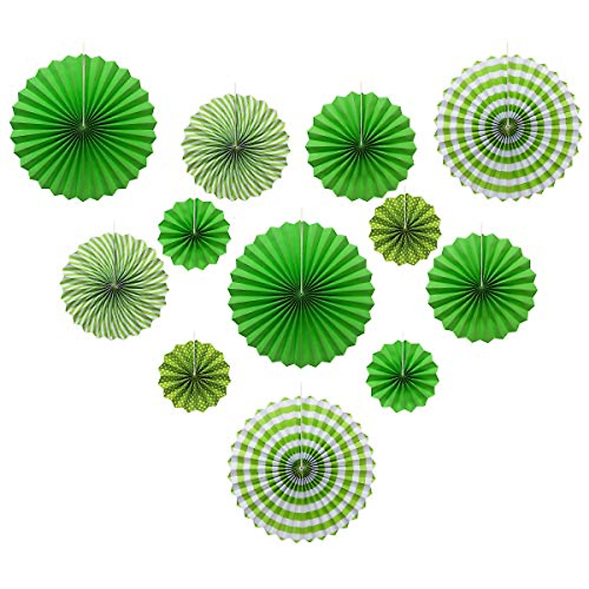 ONUPGO Green Paper Fan Decorations Set -12PCS Hanging Paper Fans Flower Set, Mexican Fiesta Kids Round Pattern Paper Garlands Party Favor Banner for Wedding Birthday Baby Shower Event Accessories