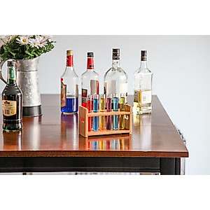 Lily's Home Bamboo Test Tube Vial Shot Glasses Holder Rack, Great as Pen Stand, Made from Bamboo with Built-in Handle, Rack Only, Glass Tubes NOT Included, 6 Tube Capacity (7/8" (22mm') Holes)