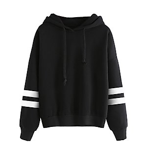 SweatyRocks Sweatshirt Pullover Fleece Drop Shoulder Striped Hoodie Black Small