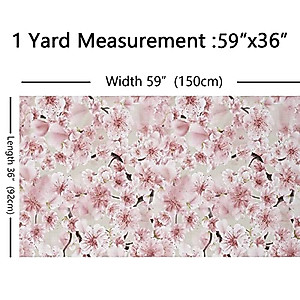 Cherry Blossom Upholstery Fabric, Japanese Flower Fabric by The Yard, Pink Floral Branch Decorative Fabric, Romantic Plant Petals Waterproof Outdoor Fabric, Upholstery and Home Accents, 1 Yard