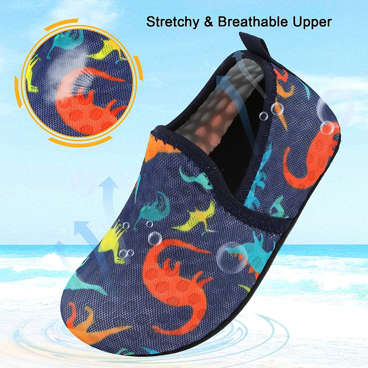 Lefflow Toddler Slippers Socks Boy Beach Swimming Aqua Sandals Shoes Toddler House Slippers Socks for Boy Girl Quick Dry Water Shoes Dinosaur Blue Size 7-8