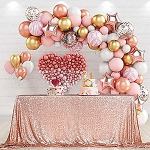 PartyDelight Rose Gold Sequin Wedding Tablecloth 50 by 50 Inch Square Polyester Sequin Overlay, Shiny Sequin Quality Tablecloth for Special Event Or Party（Rose Gold，50x50）