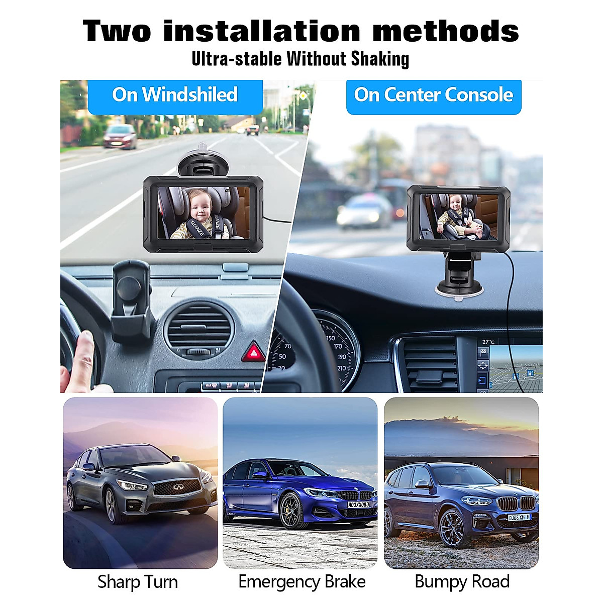 Zacro 1080P Baby Car Camera, 4.3" Baby Camera for Car, with HD Night Vision, 150° Wide View Angle Baby, 360° Rotatable, for Baby Rear Facing Seat