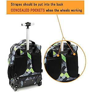 Tilami Rolling Backpack 18 Inch with Pencil Case School for Boys Girls (Green Plaid)