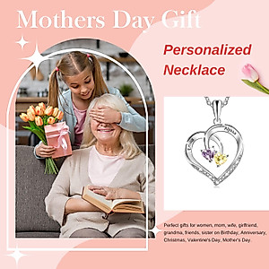 Name Necklace Gifts for Women - Necklace Birthstone Necklace for Women Personalized Valentines Day Gifts for Her Custom Heart Necklace Charm with 2 Names Gifts for Mom Daughter Best Friend