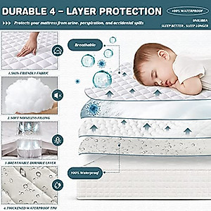 Queen Mattress Cover Waterproof, Deep Pocket Mattress Pad Protector Fits to 6''-21'', Breathable Hollow Cotton Filling Quilted Mattress Protector for Queen Size
