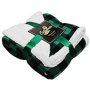 Catalonia Buffalo Plaid Green Sherpa Throw Blanket, Reversible Soft Fuzzy Comfy Snuggly Throws for Couch, 50x60 inches, St. Patrick Gift
