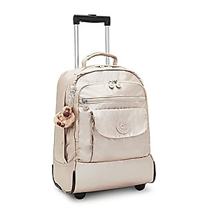 Kipling Women's Sanaa Large Rolling, Adjustable Padded Straps, Slide-Up Handle, Crinkle Nylon Backpack, Quartz Metallic, 12.5" x 18.5" x 10.75"
