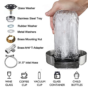 Kitchen Sink Glass Rinser Cup Rinser Kitchen Faucet Sink Glass Washer for Kitchen Sinks Stainless Steel Bottle Washer Bar Sink Accessories