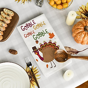 Artoid Mode Turkey Gobble Thanksgiving Kitchen Towels Dish Towels, 18x26 Inch Pumpkin Happy Harvest Decoration Hand Towels Set of 4
