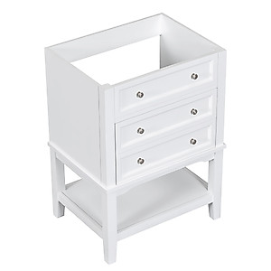 LZ LEISURE ZONE 24" Bathroom Vanity Without Sink, Base Only, Solid Wood Frame, Bathroom Storage Cabinet with Drawer and Open Shelf, White