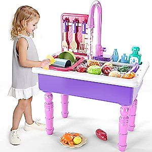 SmartChef Play Kitchen Sink Toys , Electric Dishwasher Playing Toy with Running Water, Play Food & Tableware Accessories, Kitchen Set Toys, Role Play Sink Set for Toddlers Kids Boys Girls