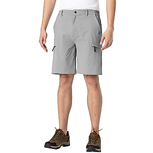 Rdruko Men's Hiking Shorts Quick Dry Lightweight Outdoor Work Cargo Golf Casual Shorts with Zipper Pockets(Light Grey, US 38)