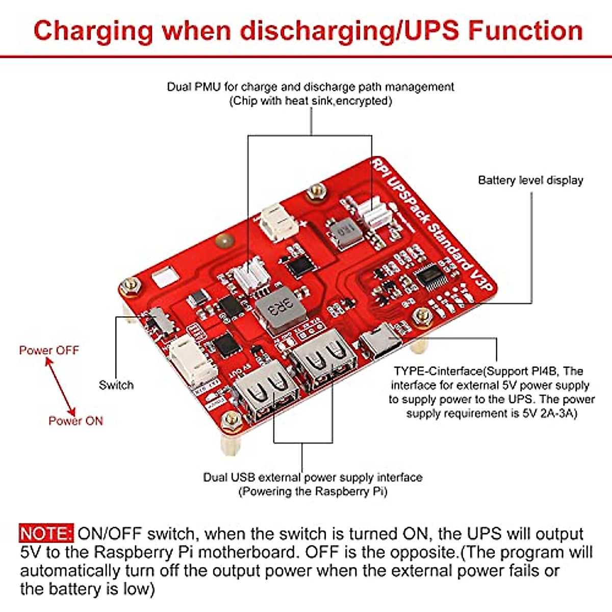 MakerFocus Raspberry Pi 4 Battery Pack UPS, RPI Pack Standard 4000mAh Raspberry Pi Battery USB Pack Raspberry Pi Latest Version V3Plus Expansion Board Power Supply Type-C for RPI 5 4B 3B+ 3B 2B+