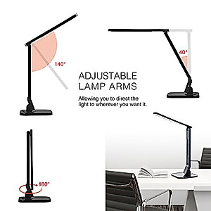 Tenergy 11W Dimmable Desk Lamp with USB Charging Port, LED Adjustable Lighting for Reading, 5 Brightness Levels 4 Light Colors Table Light