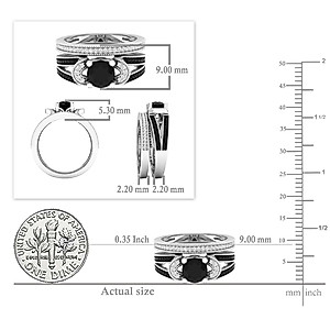 Dazzlingrock Collection 6mm Round Black Diamond & White Diamond Solitaire Style Collar Split Shank Wedding Ring Set for Her in 925 Sterling Silver Size 6.5