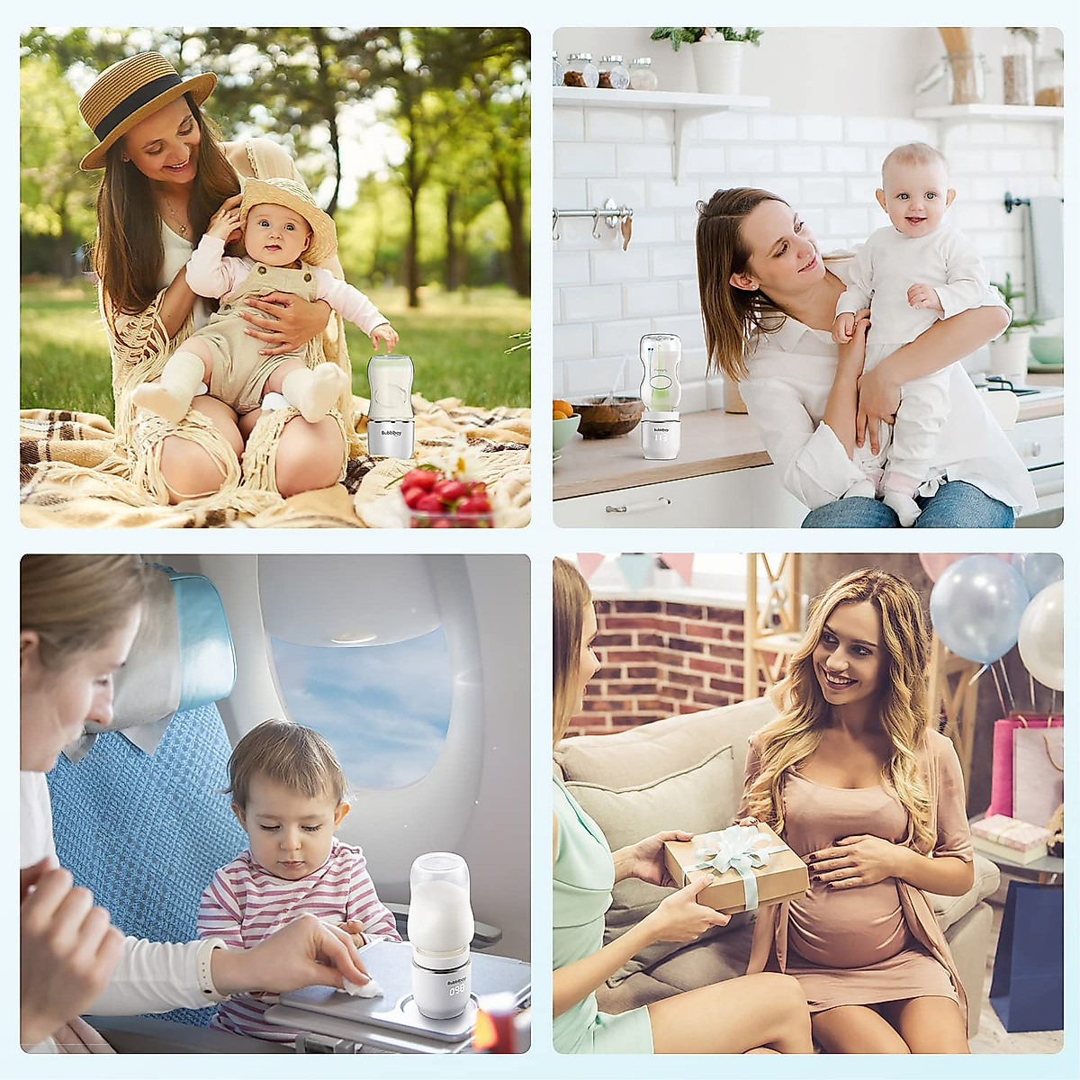 Bubblbay Portable Bottle Warmer,104° Digital Thermostat Baby Bottle Warmer with Upgraded 5 Adapters Leak-Proof Design,Wireless LED Display Travel Bottle Warmer for Breastmilk or Formula