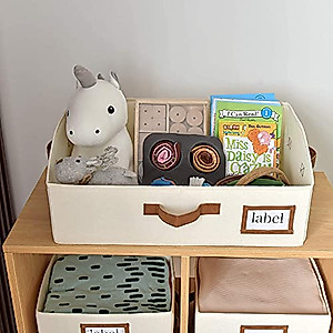 StorageWorks Closet Baskets, Canvas Baskets for Closet Shelves, Foldable Trapezoid Storage Bins with 3 PU Handles, Hand Wash, Ivory White, Jumbo, 3-Pack