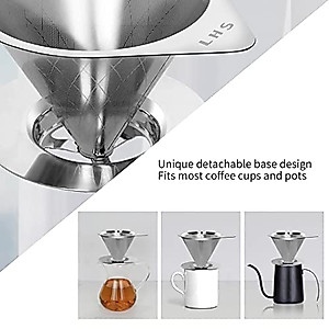 LHS Pour Over Coffee Dripper Reusable Slow Drip Paperless Coffee Filter,Stainless Steel Pour Over Coffee Maker Cone Coffee Dripper for 1-2 Cup,Argyle Pattern