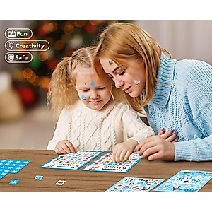 Joy Bang Christmas Bingo for Kids & Adults - Snowman Bingo Game for 36 Players with Winter Stickers - Xmas Activity & Holiday Party Supplies