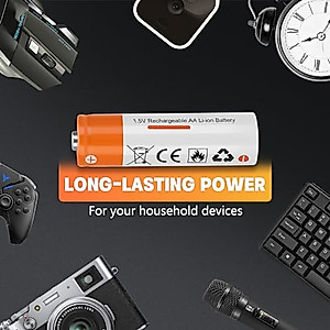 Fitinoch 10 Pack Rechargeable 1.5V AA Size Lithium Batteries for Blink Camera, Long-Lasting Double A Battery 2600mWh with 2H Fast Charger (4-Bay Independent Slot)