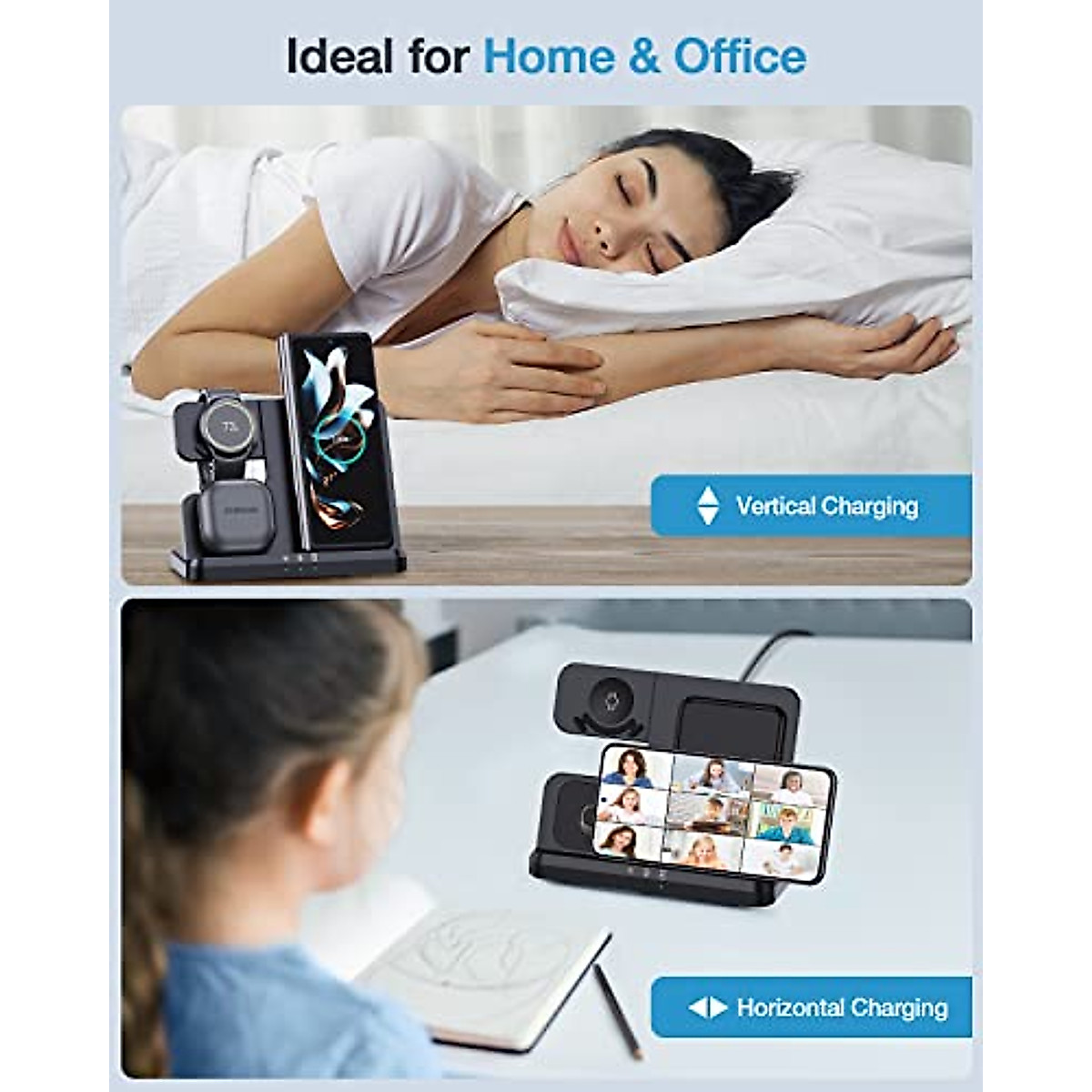 Samsung Wireless Charger, Metmoon 3 in 1 Samsung Charging Station for Galaxy S23 S22 S21 S20 Ultra FE/Note 20 10 9/Z Flip Fold Series, Galaxy Watch 5 Pro/5/4/3/Active 2/1, Buds+/Pro/Live(With Adapter)