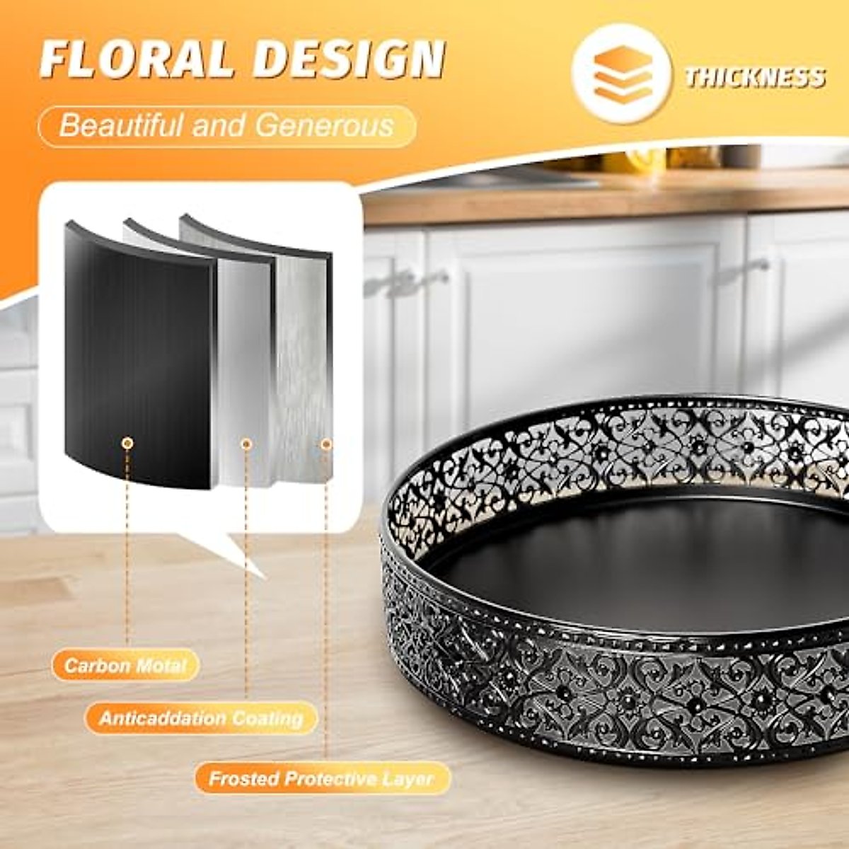 Black Lazy Susan Turntable for Table, Lazy Susan Organizer for Cabinet, Lazy Susan Spice Rack, Lazy Susan for Dining Table, Countertop, Cabinet, Makeup, Bathroom, Pantry (12IN-Branch-Black)