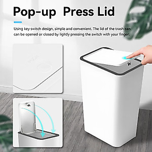 HERCHR Plastic Trash Can with Lid, Thin Trash Cans Bathroom Garbage Can Small Trash Can with Lid Slim Trash Bin Waste Basket for Bathroom(White)