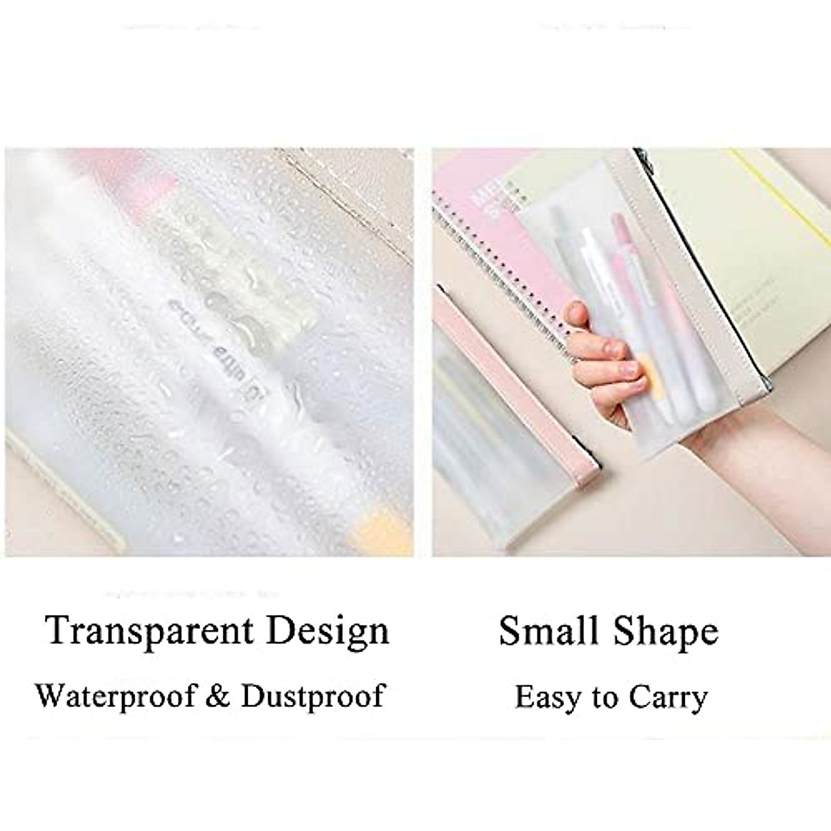 Pencil Case Set, Clear Pencil Pouches, Zipper Pen Case Bag, Pencil Storage Pouch, Makeup Bag for Women, Portable Office Stationery Pouch for Students Adults,Creamy-White