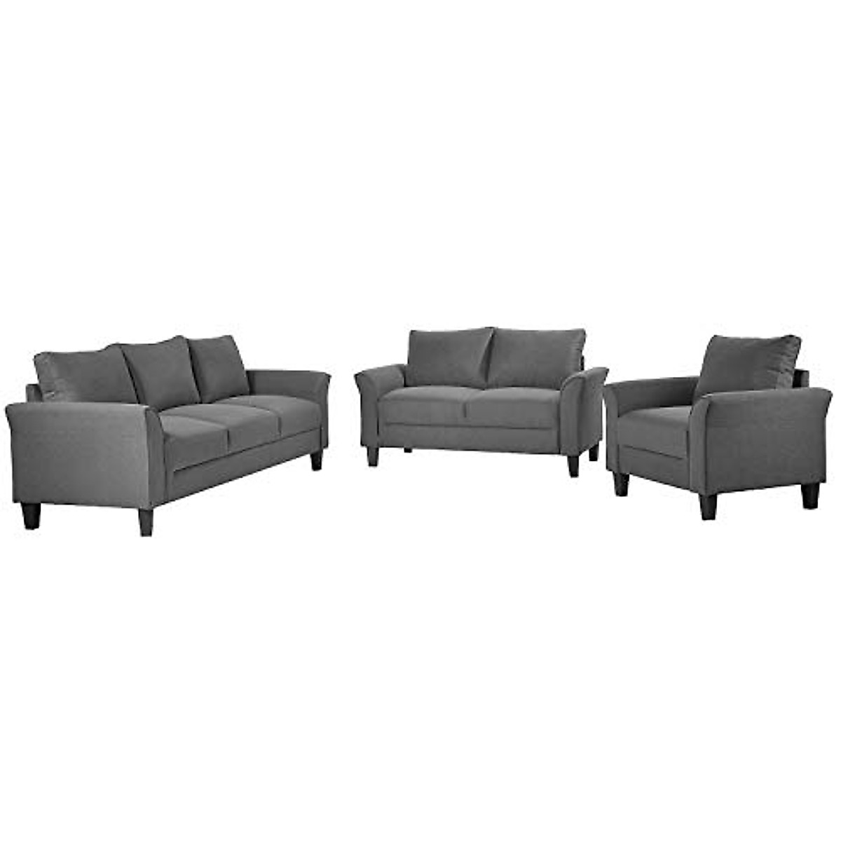 FANYE 3 Piece Living Room Sofa Sets Including 3-Seater Sofá, Loveseat & Sofachair, Modern Polyester Blend Tufted Upholstered Sectional Couch for Home Aprtment Office Studio Furniture(No Pillows)