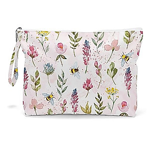 Fokongna Wet Bag, Wet Dry Bag, Makeup Bag, Toiletry Bag, Waterproof Large Capacity Travel Cosmetic Bag, Zipper Pouch for Women, Girls Mo Wife Sister Friends Baby Diaper Bag Bee Wildflower gifts