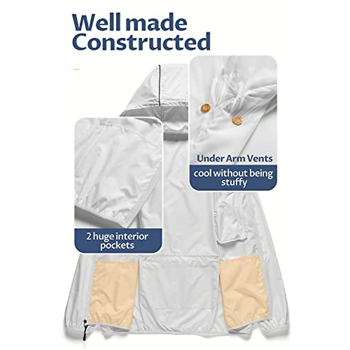 CREATMO US Men's Windproof Uv Protection Cycling Jacket Long Sleeve Wind Coat Hiking Fishing Bike Windbreaker Packable Rain Jacket Grey M