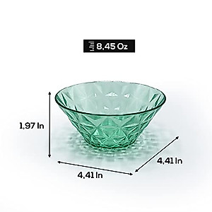 Plasvale - Set of 12 Colorful Durable Plastic Dessert Bowls (8 fl oz) - Crystal Line - Dishwasher Safe - BPA Free (Green)