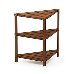 Furinno FG18445 Tioman Hardwood Patio Furniture Corner Shelf in Teak Oil, Natural